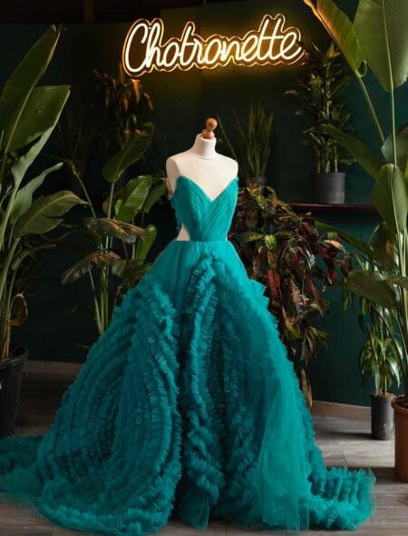 Turquiose Mousse Dress by Chotronette - Made to Measure