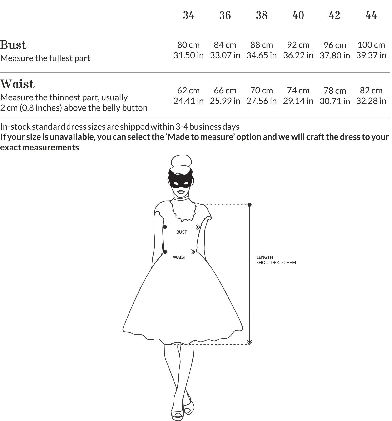 Size Chart – Chotronette Dresses